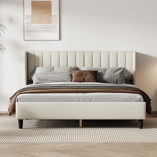 81"L King Size Wingback Platform Bed Frame with Headboard with Wood Slat Support - Bed Bath ...